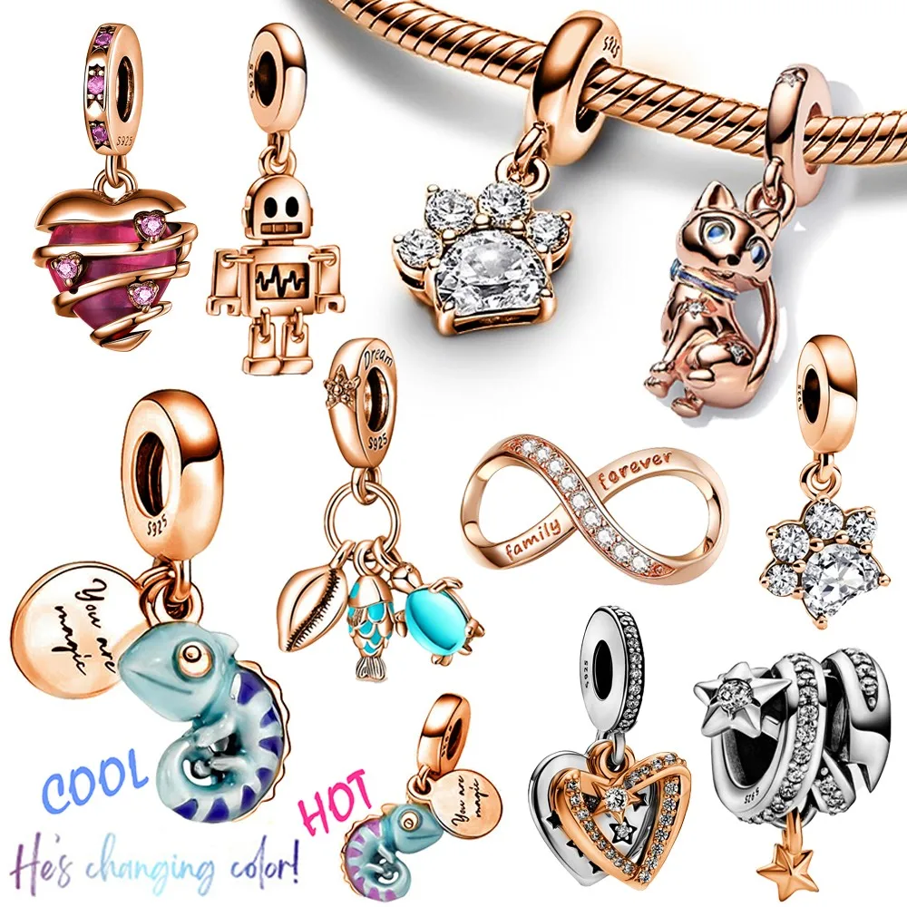 New-Rose-Gold-Couple-Beads-Charms-Fit-Original-Pandora-925-Sterling ...