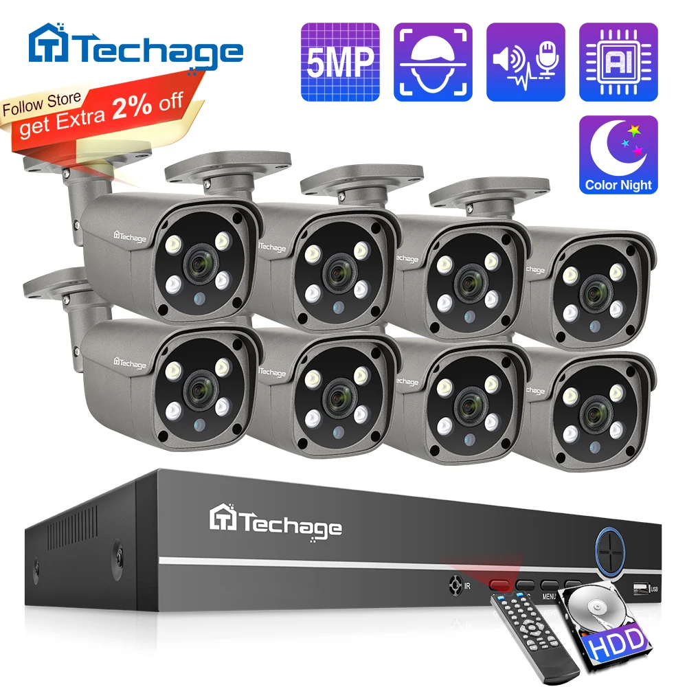 Techage Security Camera System 8ch 5mp Hd Poe Nvr Kit Cctv Two Way ...