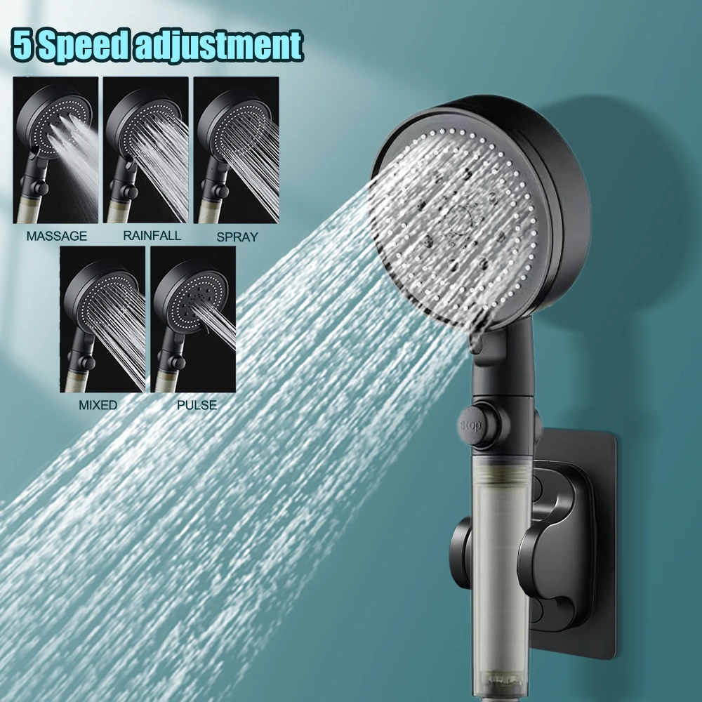 Upgraded 5 Modes Shower Head Adjustable High Pressure Water Saving One ...