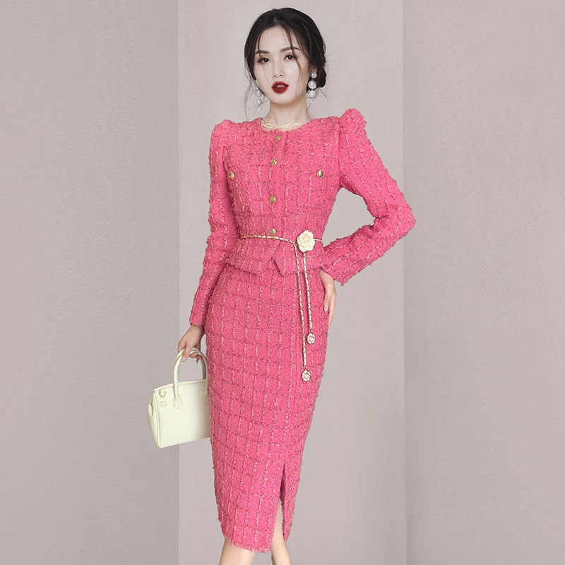 High-quality-Pink-Tweed-Skirt-Suit-Women-s-Elegant-Fall-and-Winter ...