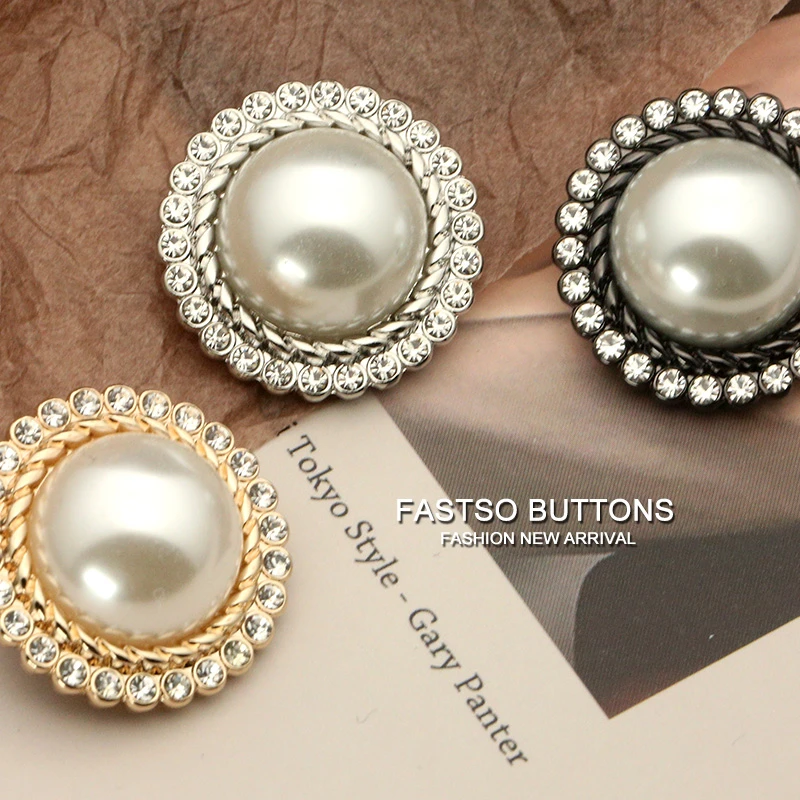 6pcs Metal Retro Fashion Pearl Diamond Buttons For Clothing Coat ...