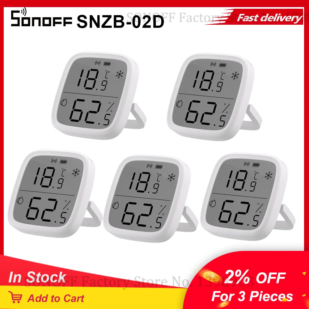 1-10pcs SONOFF SNZB-02D Zigbee Smart Temperature Humidity Sensor Large ...