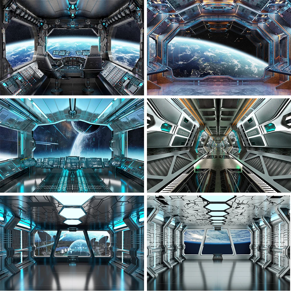Laeacco Birthday Backdrops Universe Space Station Capsule Spaceship ...
