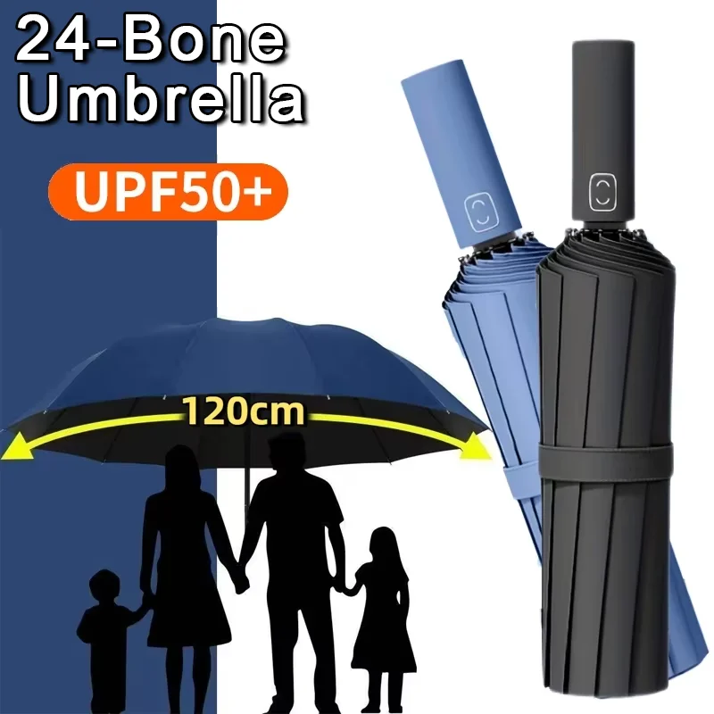 24 Bone Black Glue Fully Automatic Umbrella With Thick And Durable Keel ...