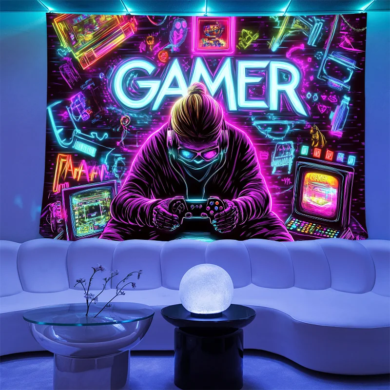 VIKAMA GAMER Neon-Hued Tapestry Retro Gaming-Inspired Decor for Esports ...