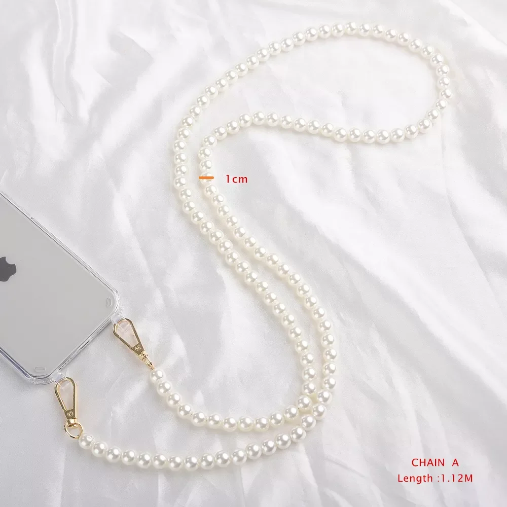 Luxury Korean Crossbody Lanyard Necklace Pearl Chain Phone Case for ...