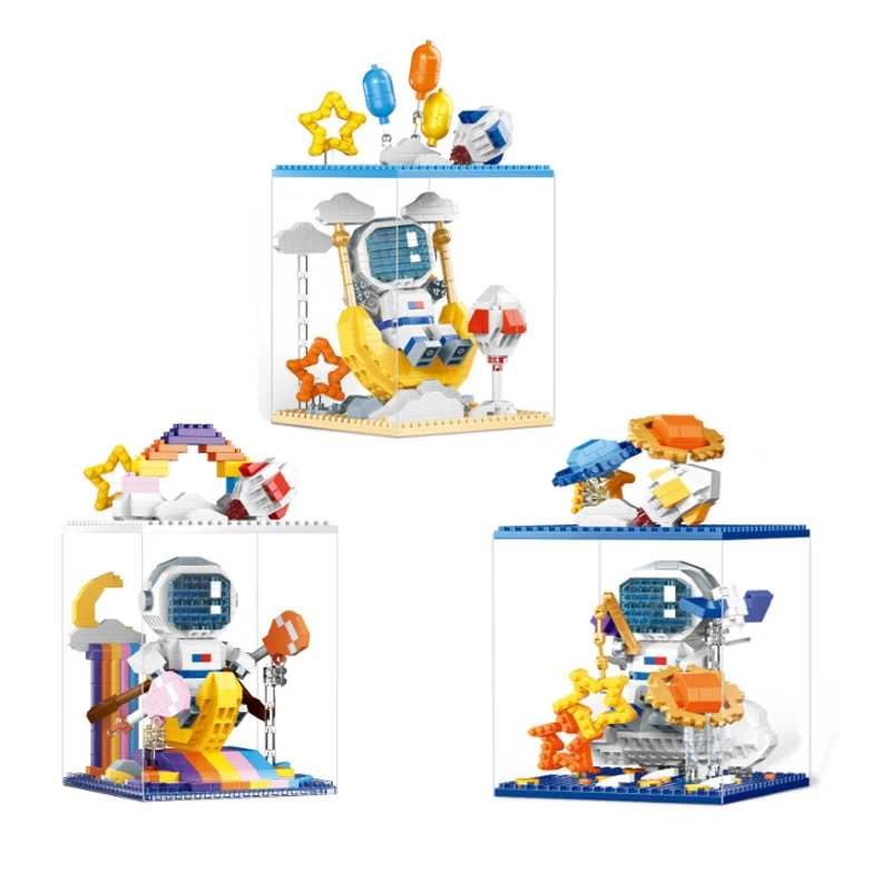 Astronaut Micro Building Blocks 3D Model Assembled Swing Moon Spaceman ...