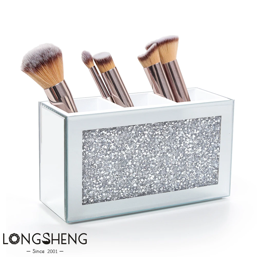 Luxury-Silver-Makeup-Brush-Holder-Organizer-Bling-Crushed-Diamond-Glass ...