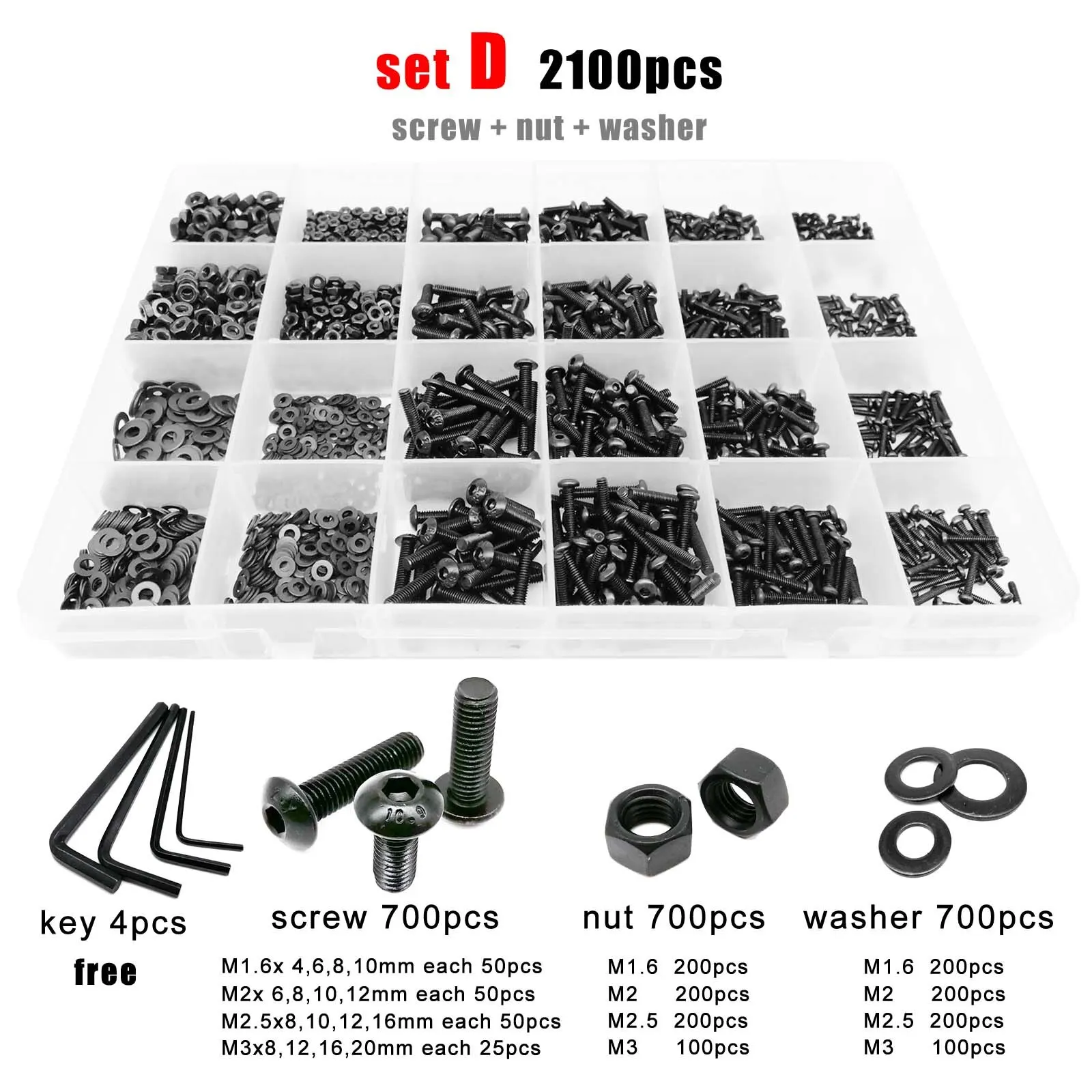 625-1140-2100pcs-Hex-Hexagon-Socket-Button-Round-Head-Screw-Bolt-Nut ...