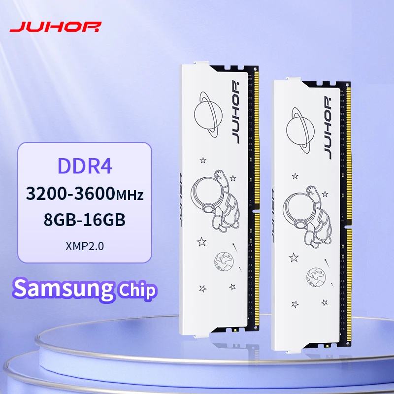 JUHOR DDR4 8GB 16GB 3200MHz 3600MHz 16GBX2 8GBX2 Samsung Chip Dual Channel Stunning Desktop Ram