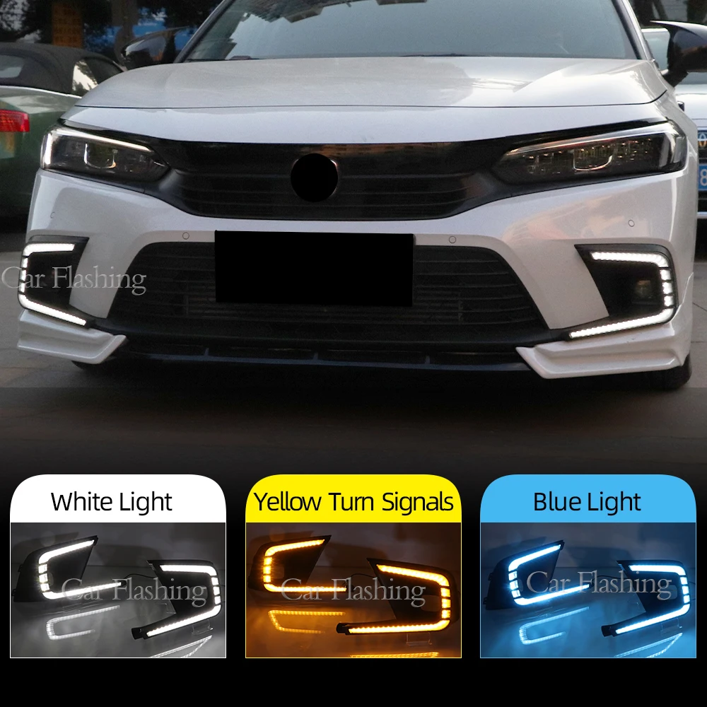 1 Pair Auto Drl Led Daytime Running Lights Yellow Turn Signal Fog Lamp ...