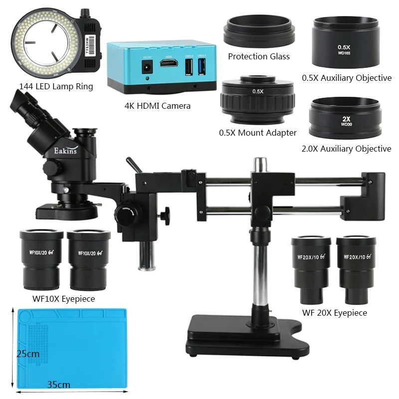 Double Boom Stand + 3.5X 90X Zoom Trinocular Stereo Microscope ...