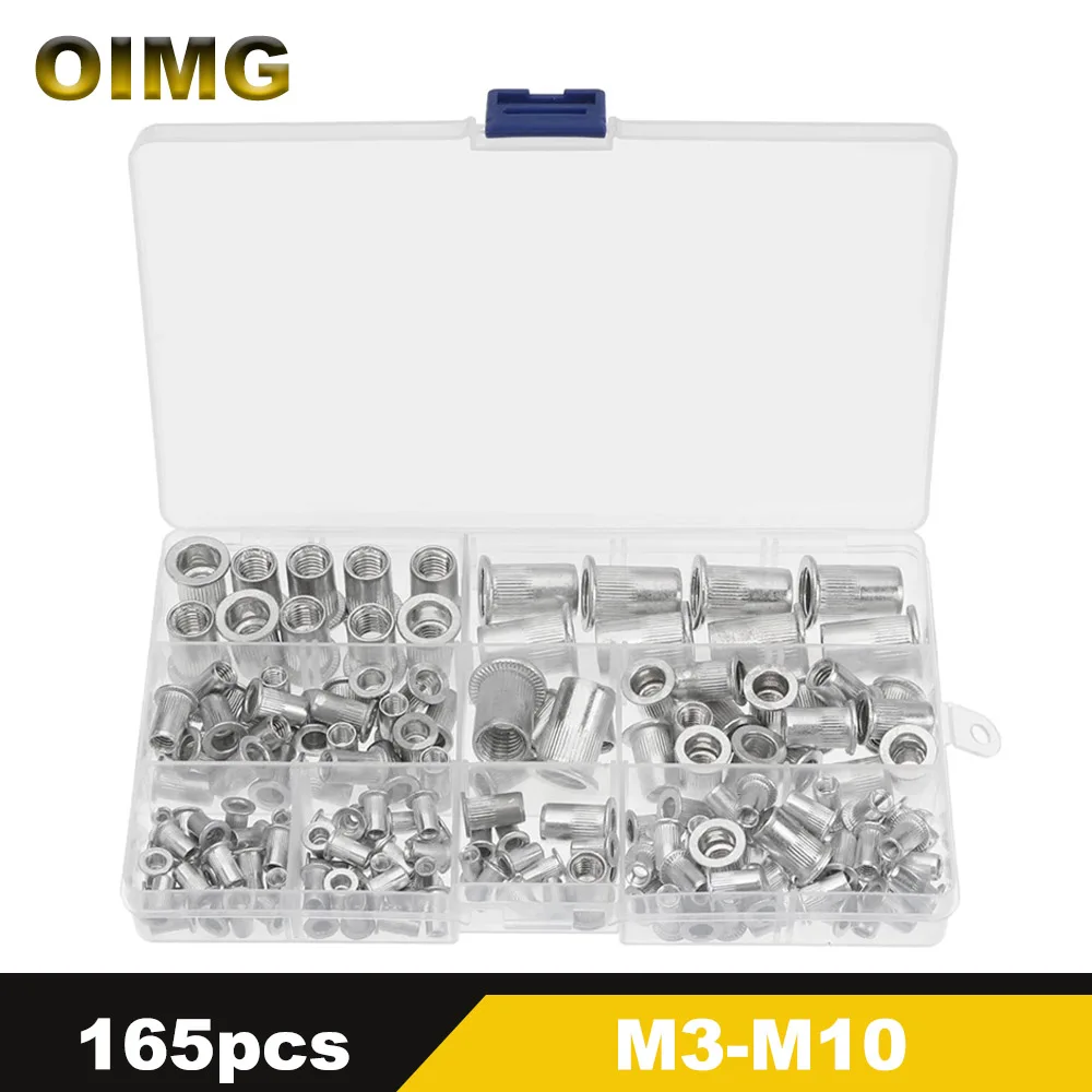 165pcs-Aluminum-Alloy-Rivet-Nuts-Kit-Flat-Head-Threaded-Insert-Nut ...