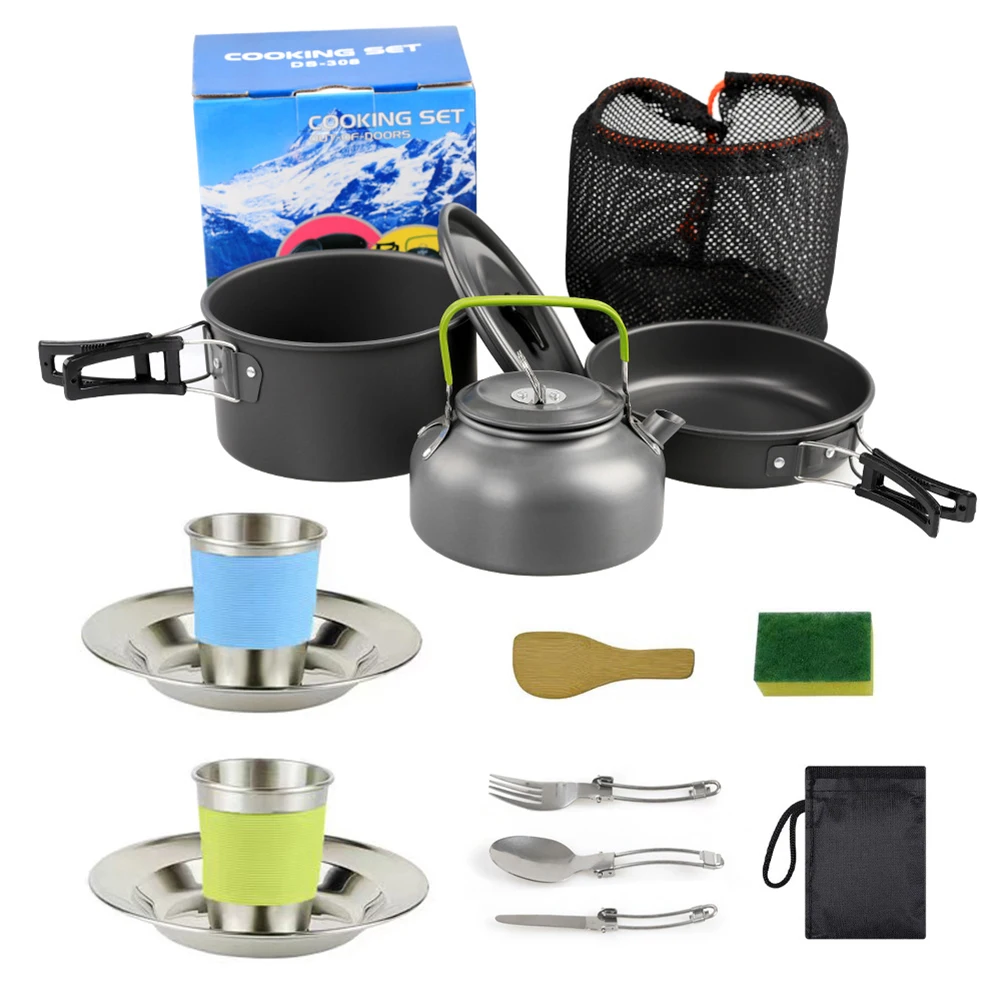 15PCS-Outdoor-Cooking-Set-Non-Stick-Pot-Pan-Kettle-Set-With-Cups-Plates ...