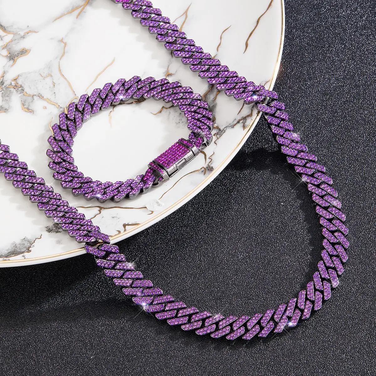 12MM-Rhombus-Purple-Prong-Cuban-Link-Chain-2Row-Iced-Out-Rhinestones ...