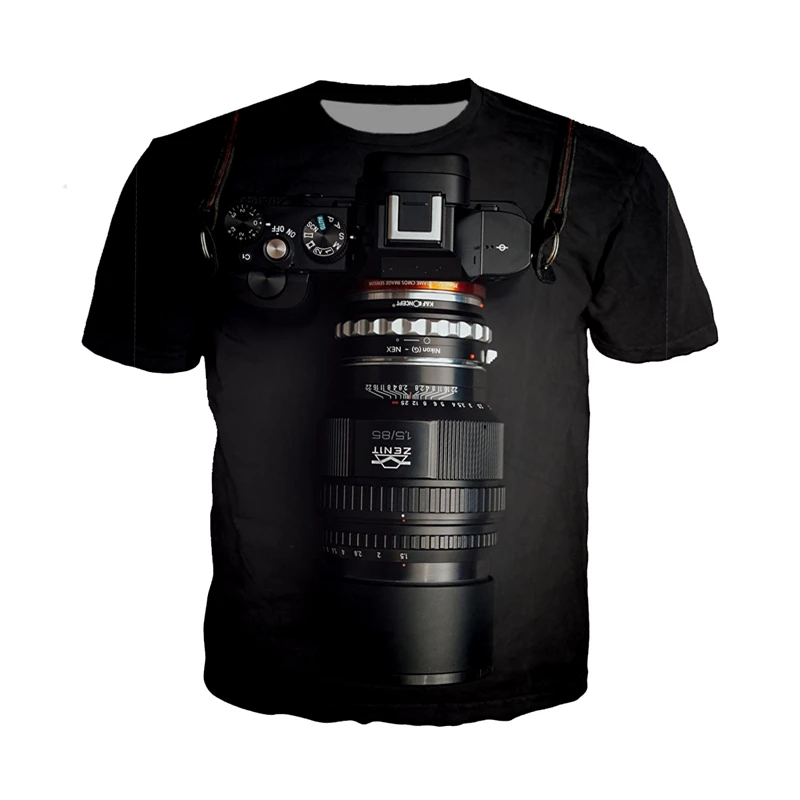 Men's Casual 3D Printed T-shirt Camera Punk Hip Hop Trend Street ...