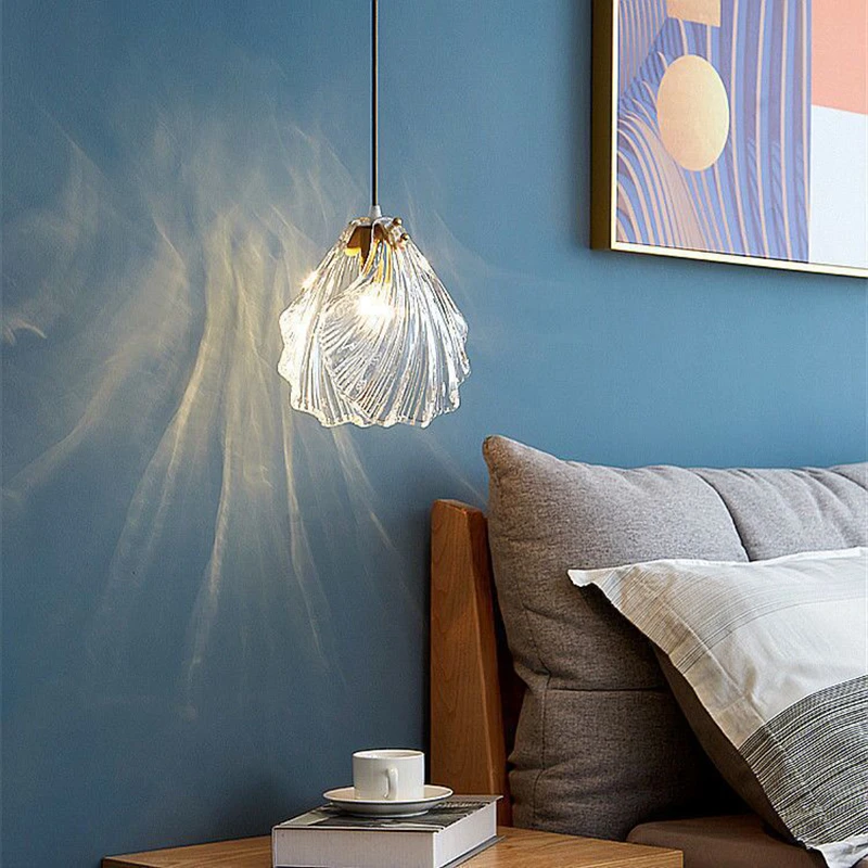 Post Modern Glass Pendant Lights Creative Sea Shell Lampshade Bedroom ...