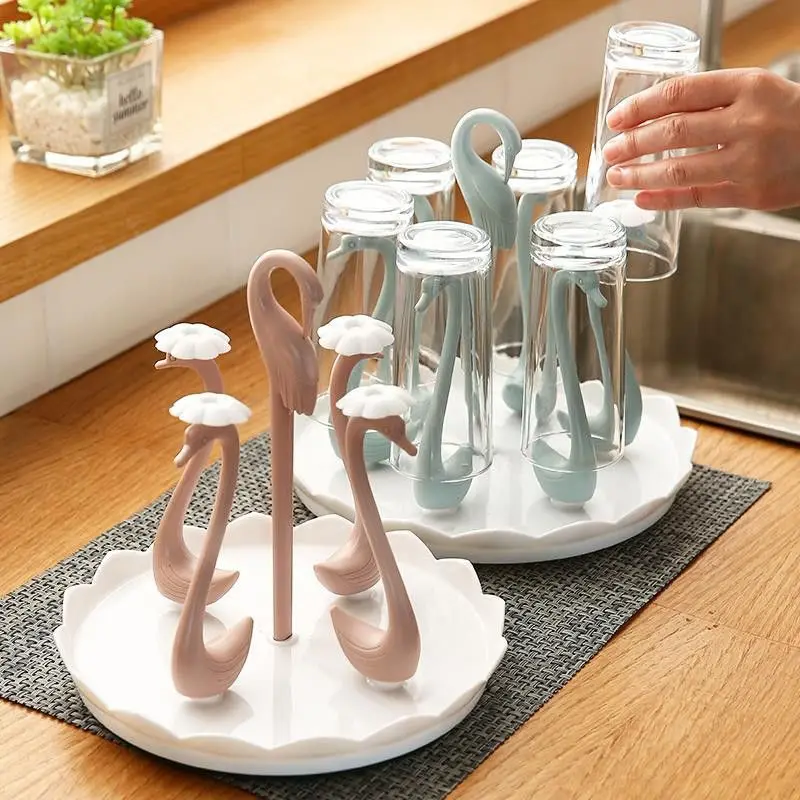 Glass-Cup-Storage-Rack-Rotating-6cells-Water-Cup-Hanger-Creative-Swan ...