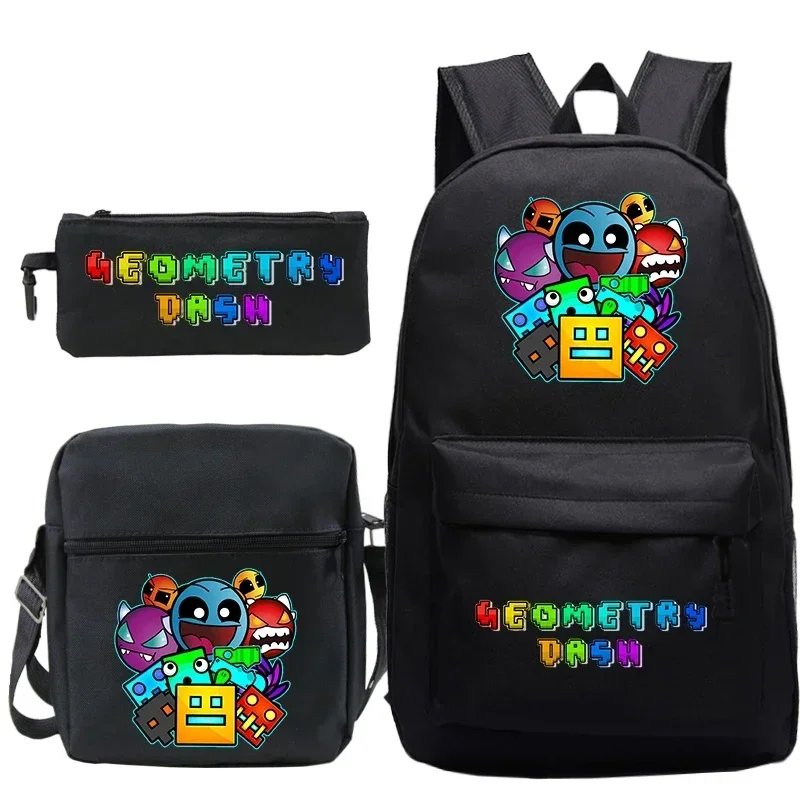 Cartoon Geometry Dash School Backpack 3pcs Set School Bags Students ...