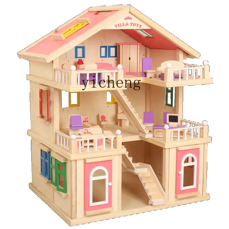 YY-Play-House-Doll-House-Toy-Wooden-Simulation-Large-Villa-Princess ...
