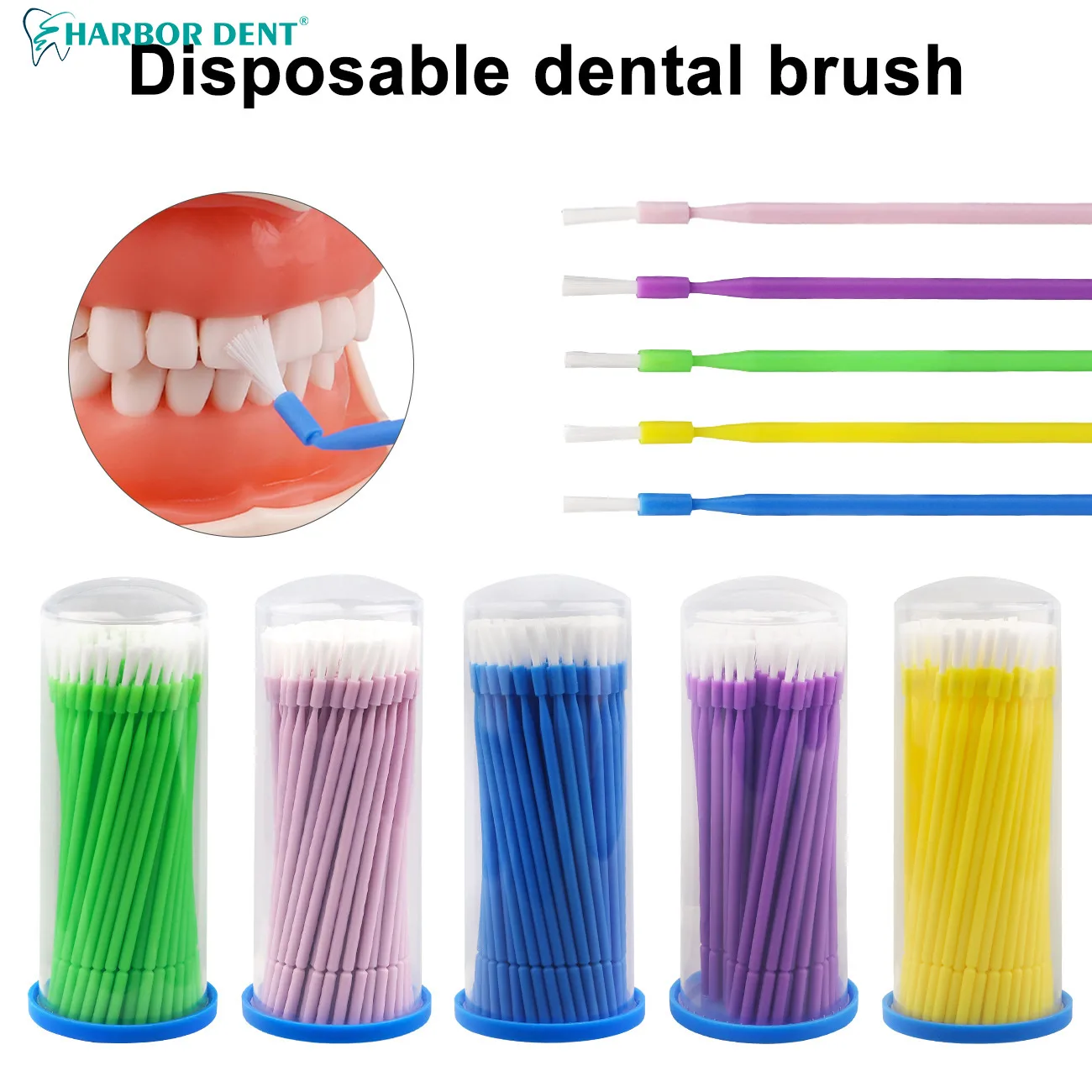 100Pcs/Bottle Dental Micro Brushes Disposable Applicators Long Head ...