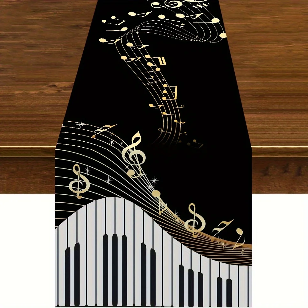 Piano Keyboard Music Notes Pattern Linen Table Runner Elegant Dresser ...