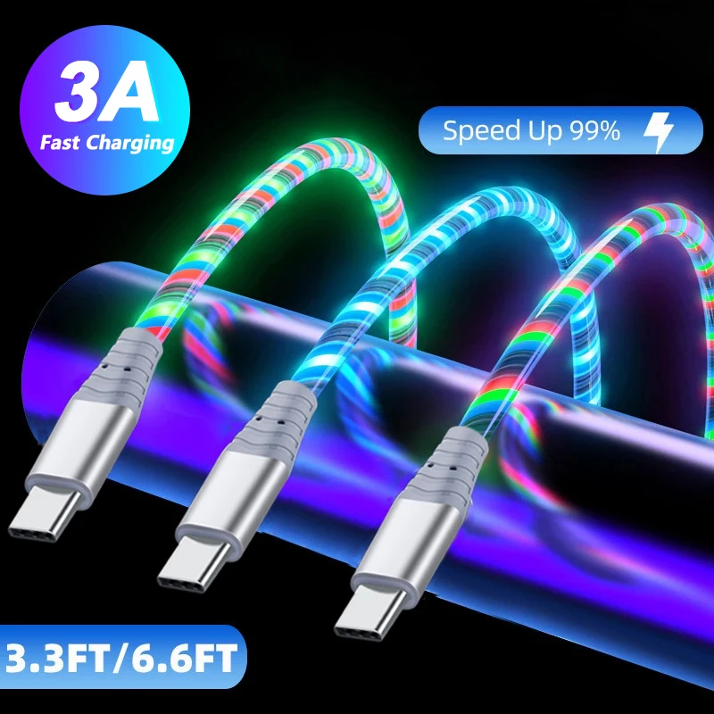 3A-Glowing-Cable-Flowing-LED-light-Micro-USB-Type-C-Cables-For-Samsung ...