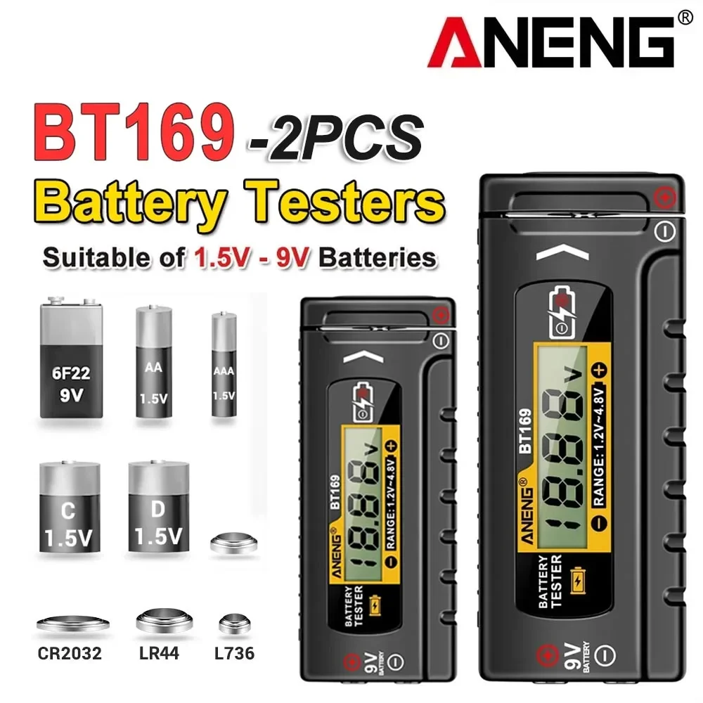 ANENG 2-Pcs BT169 Battery Level Tester Digital Display Screen ...