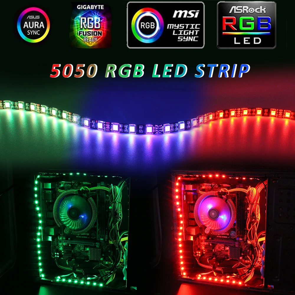 ARGB-LED-Strip-Light-12V-DC-SMD-5050-4Pin-RGB-Header-PC-Computer-Case ...