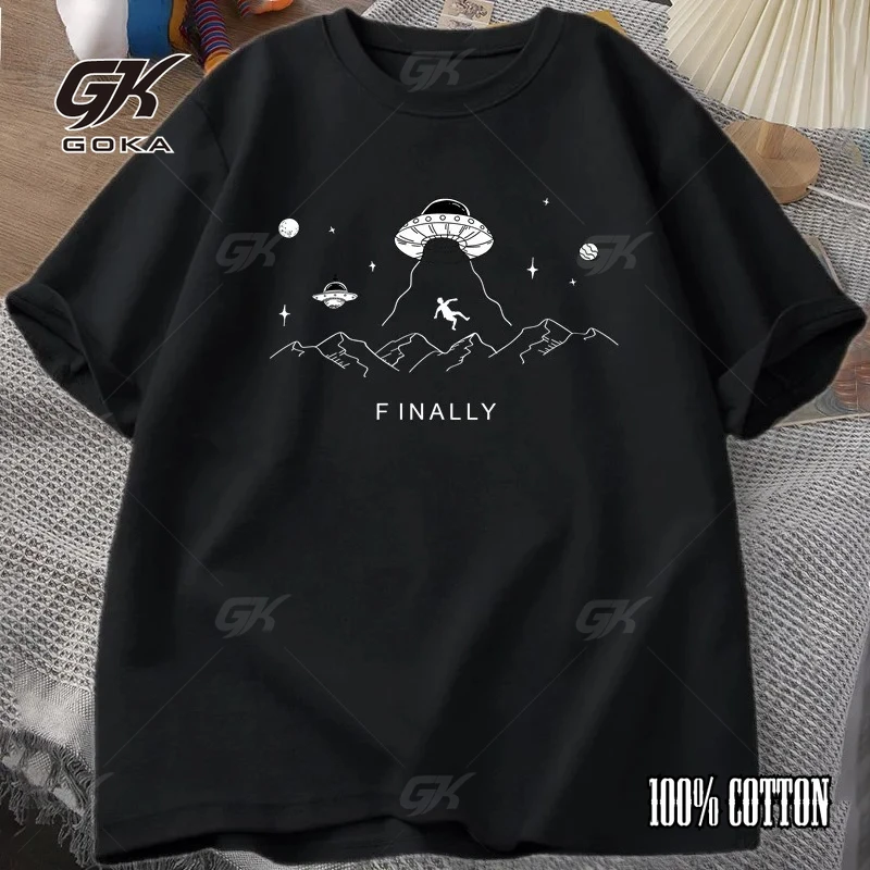 Alien Abduction Finally T Shirt UFO Casual Space Tshirt Harajuku Cotton ...