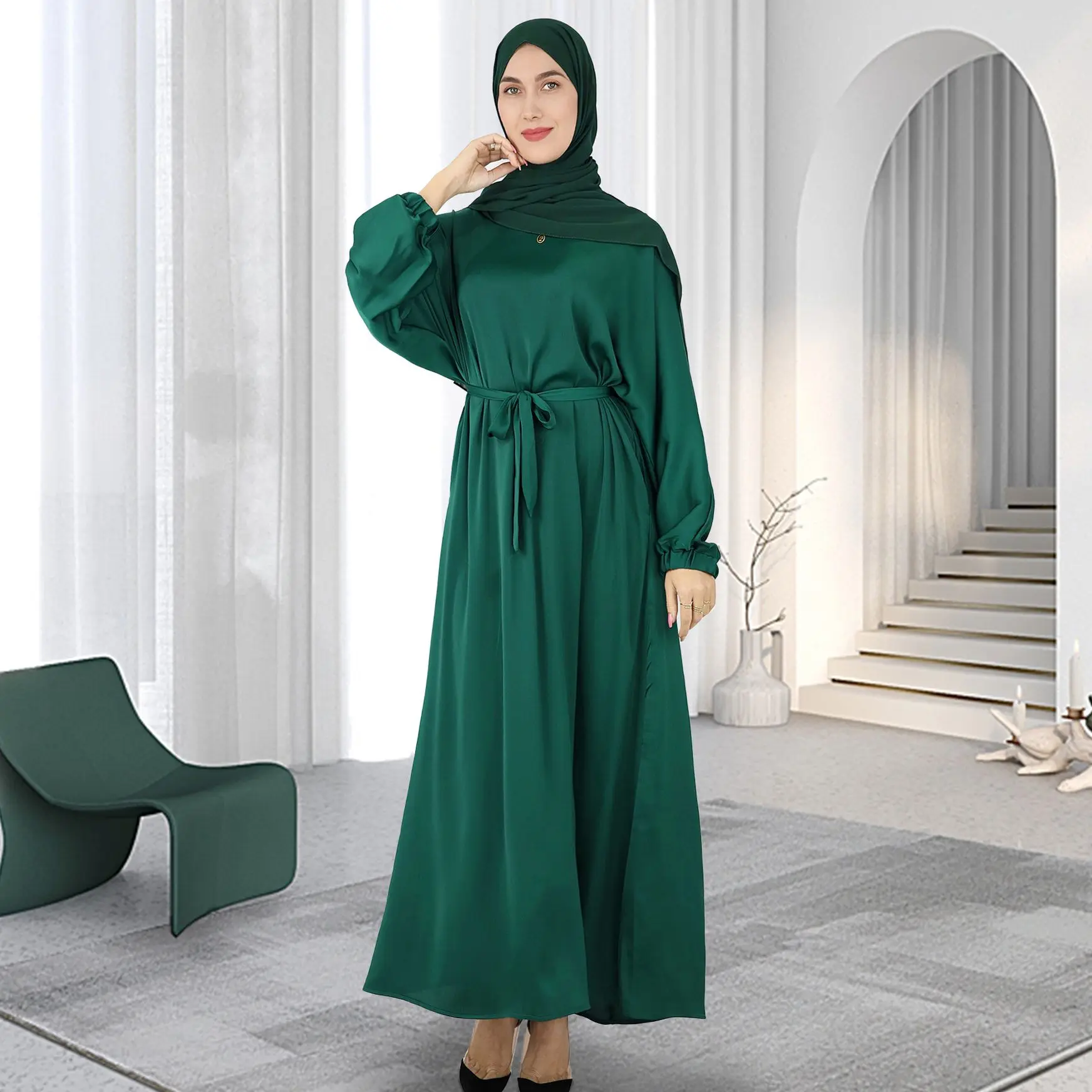 Abaya Dubai Turkey Muslim Hijab Dress Women Crinkled Fabric Solid Color ...