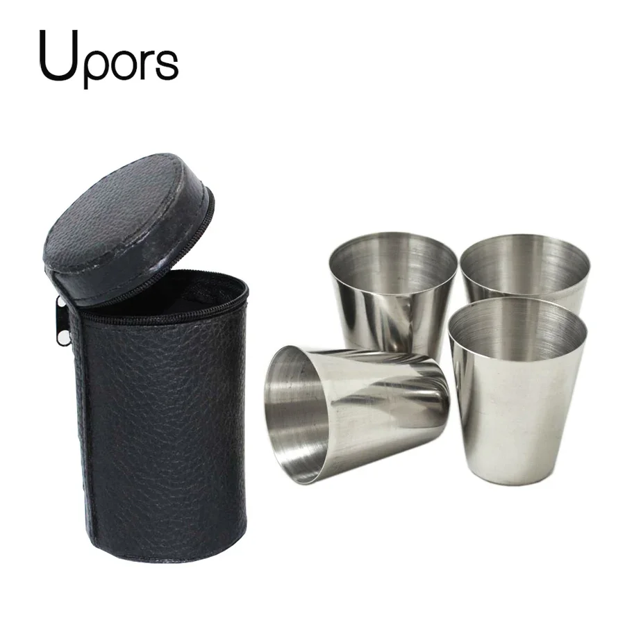 UPORS-1OZ-Hip-Flask-Cup-Stainless-Steel-Wine-Cups-With-PU-Leather-Cover ...