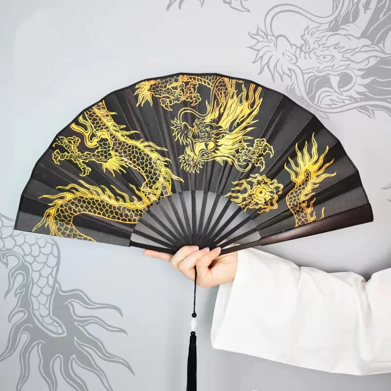 Guanyin-Heart-Sutra-Golden-Dragon-Large-Folding-Fan-Durable-Hand-Fan ...