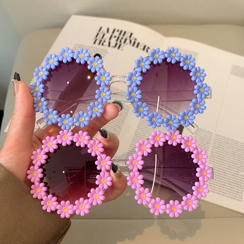 Brand Round Sunglasses Flowers | Round Sunglasses Female Flower - Retro ...