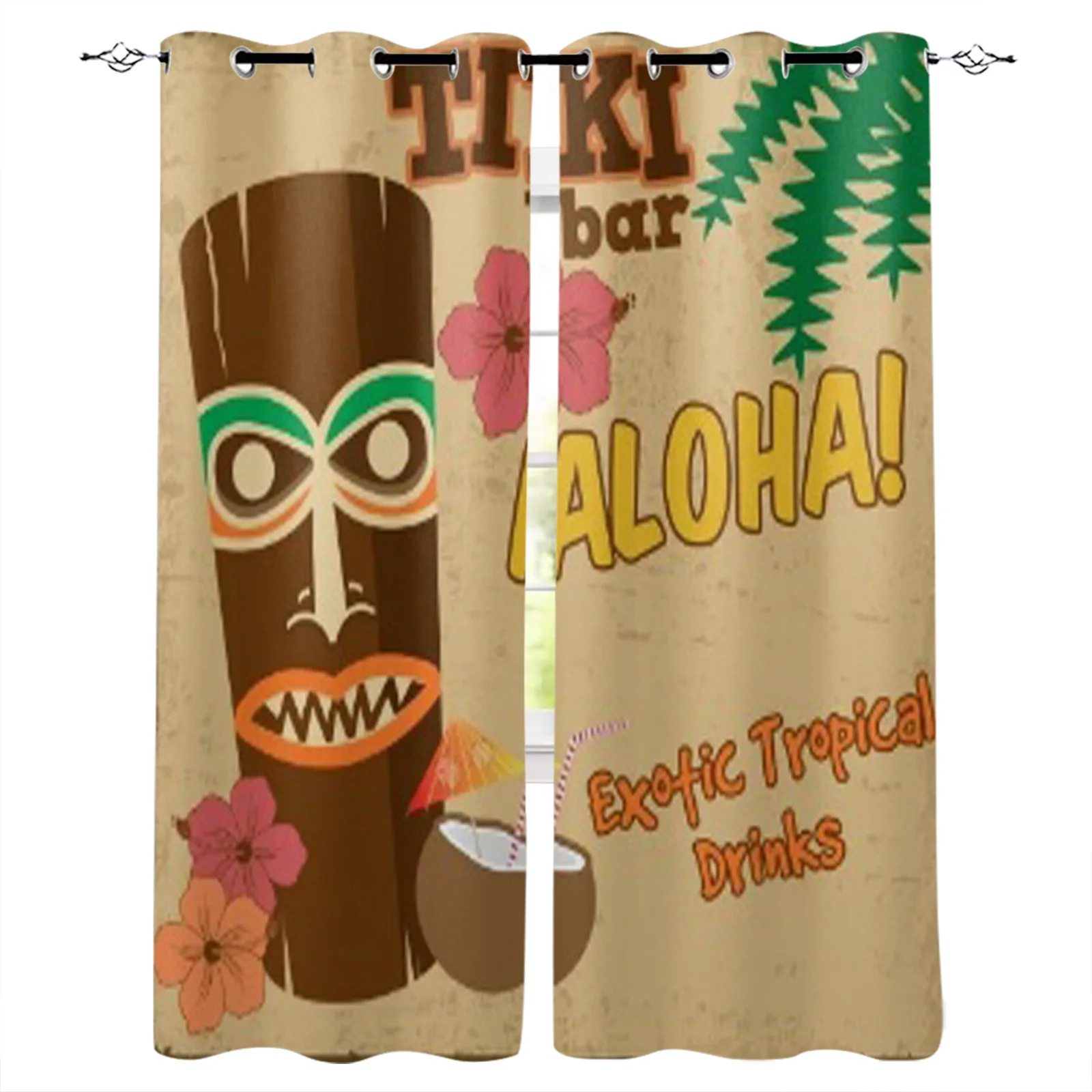 Tiki-Bar-Vintage-Grunge-Poster-Vector-Illustration-Window-Curtains-For ...