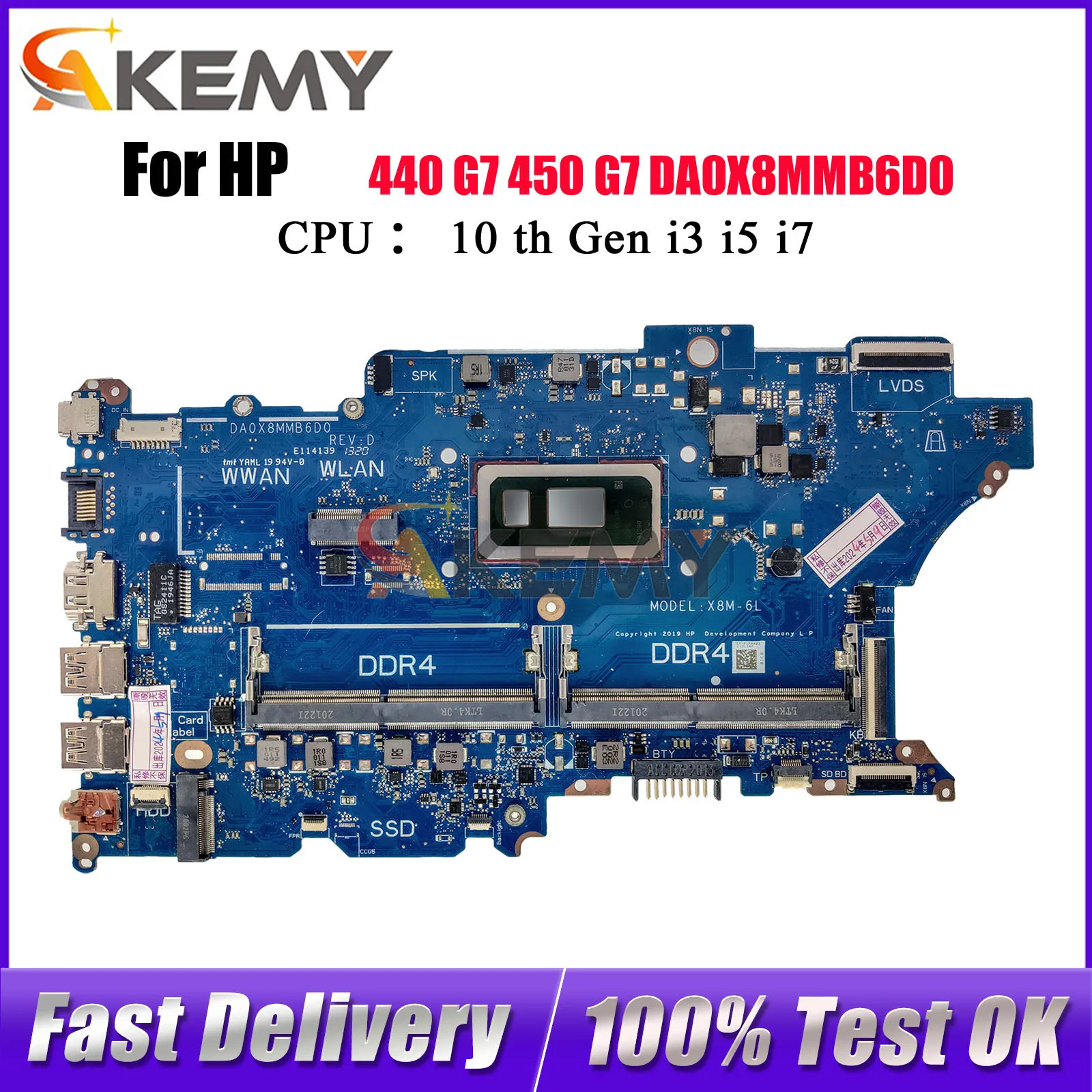 DA0X8MMB6D0 Laptop Motherboard For HP ProBook 440 G7 450 G7 With i3 i5 ...