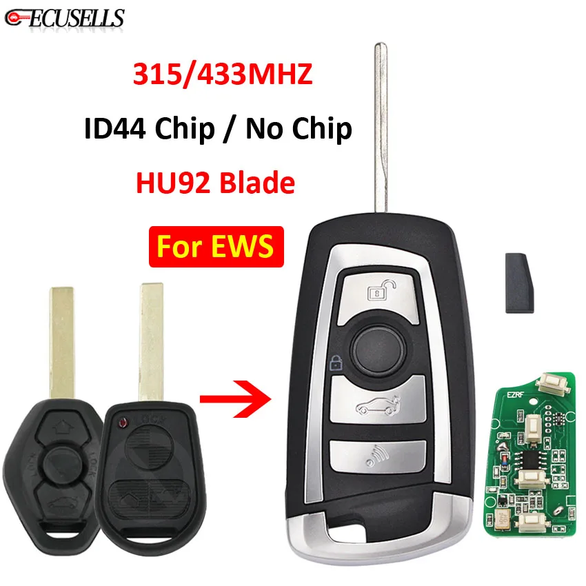 3 Button Flip Remote Key 315mhz / 433mhz Id44 Pcf7935 Chip For Bmw Ews ...