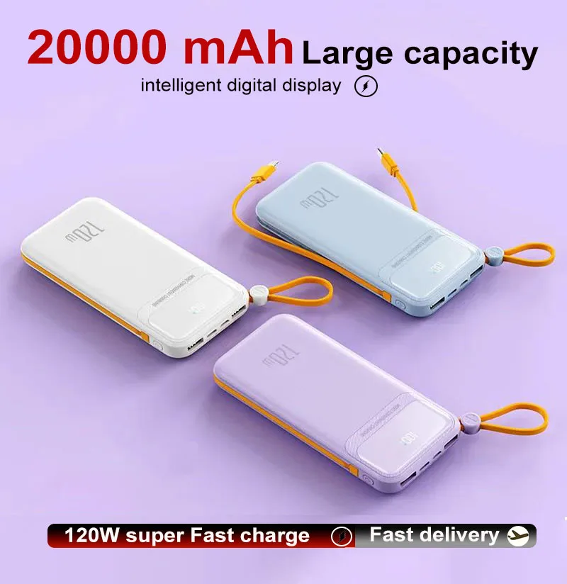 120W Power Bank 20000Mah Super Fast Charge Powerbank with Data Cable ...