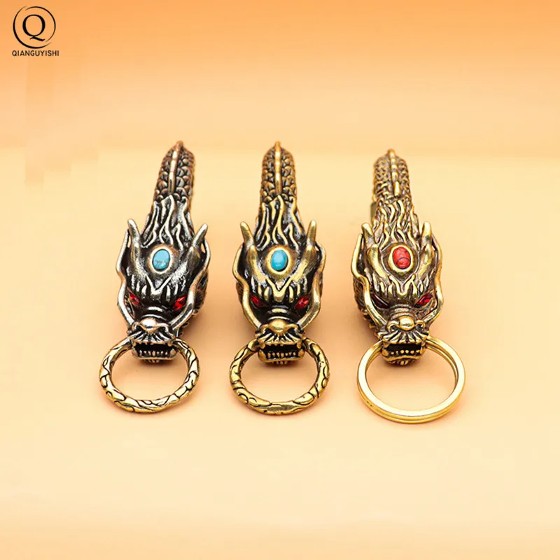 Pure-Brass-Red-Eyes-Dragon-Head-Keyrings-Zodiac-Dragon-Keychain-Men ...