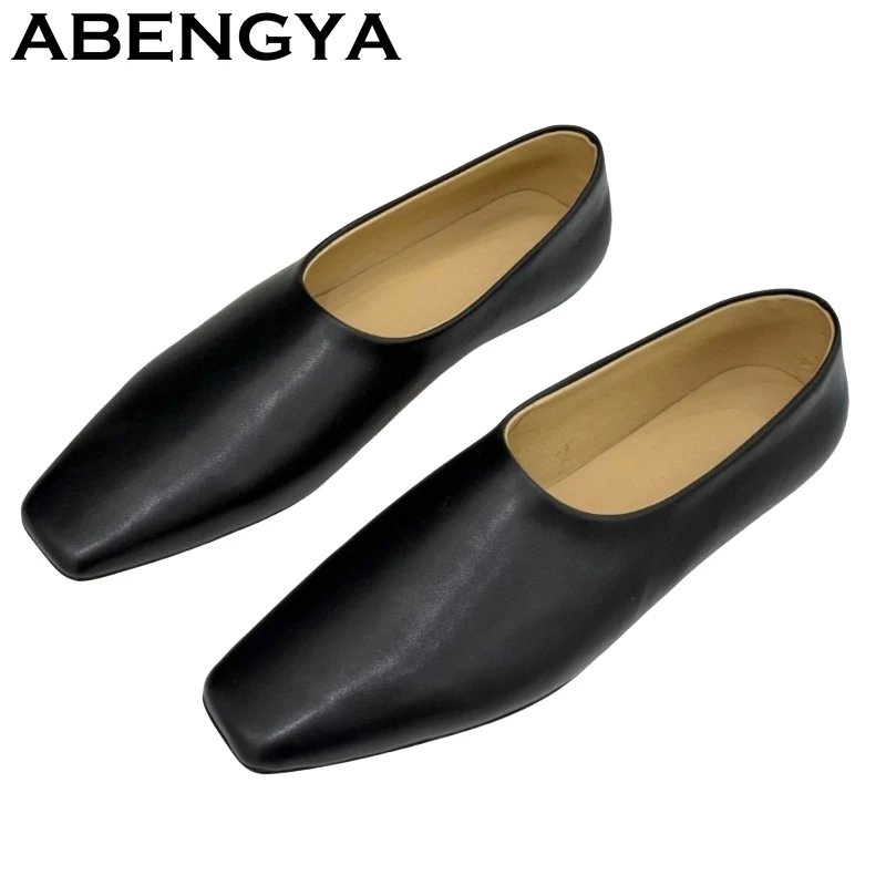 2025 Summer Hot Sale Genuine Leather Flat Loafers Shoes Women Square ...