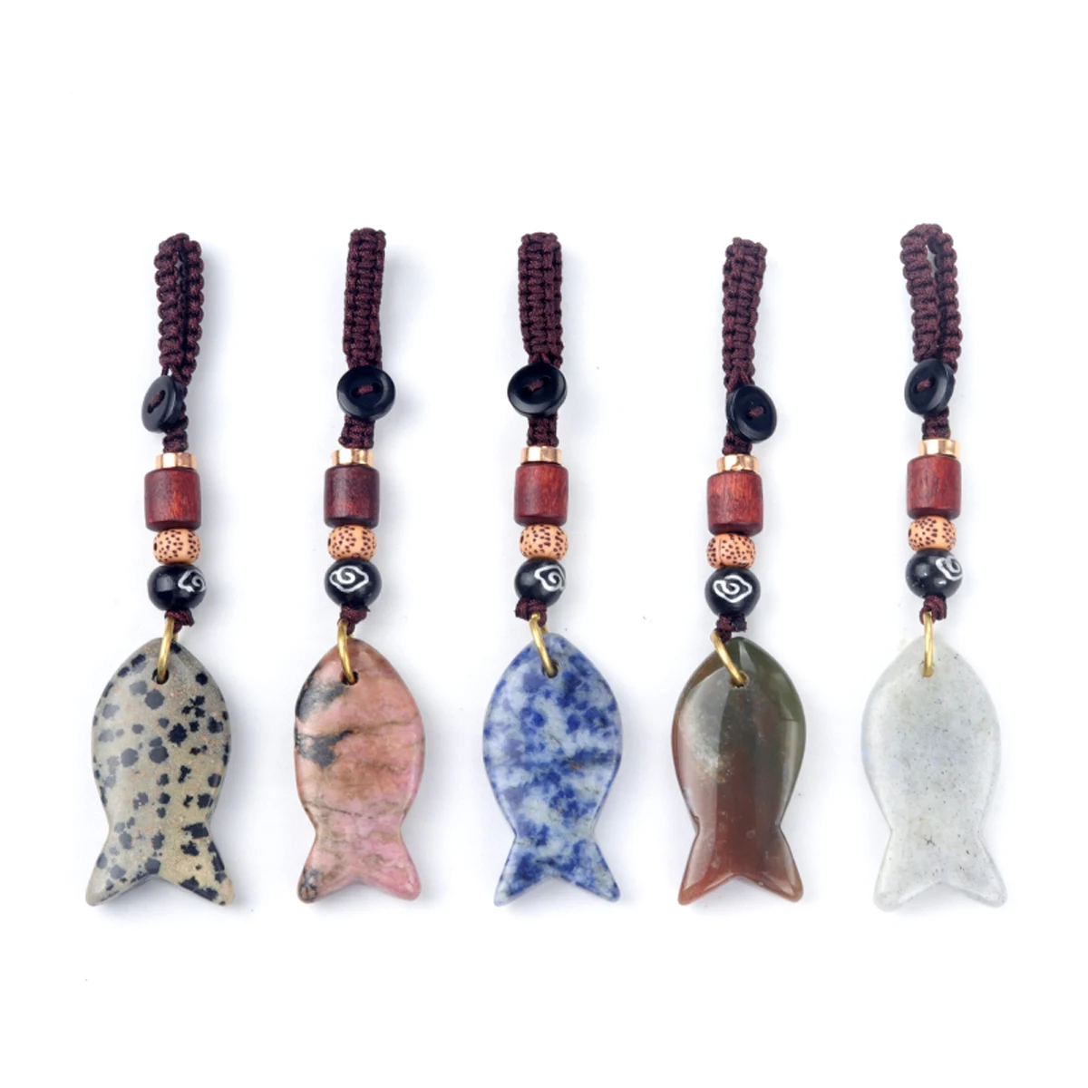 1PC Cute Fish Keychain Natural Stone Amethyst Labradorite Tiger Eye Gem ...