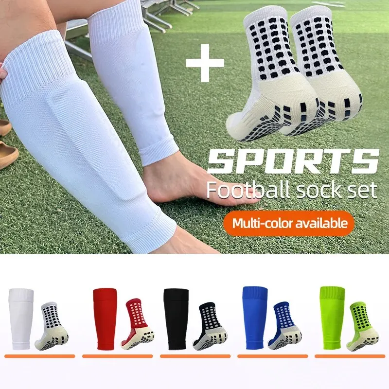 2-Pairs-Set-Men-Grip-Soccer-Socks-and-Knee-Pads-Calf-Sleeves-Adult ...