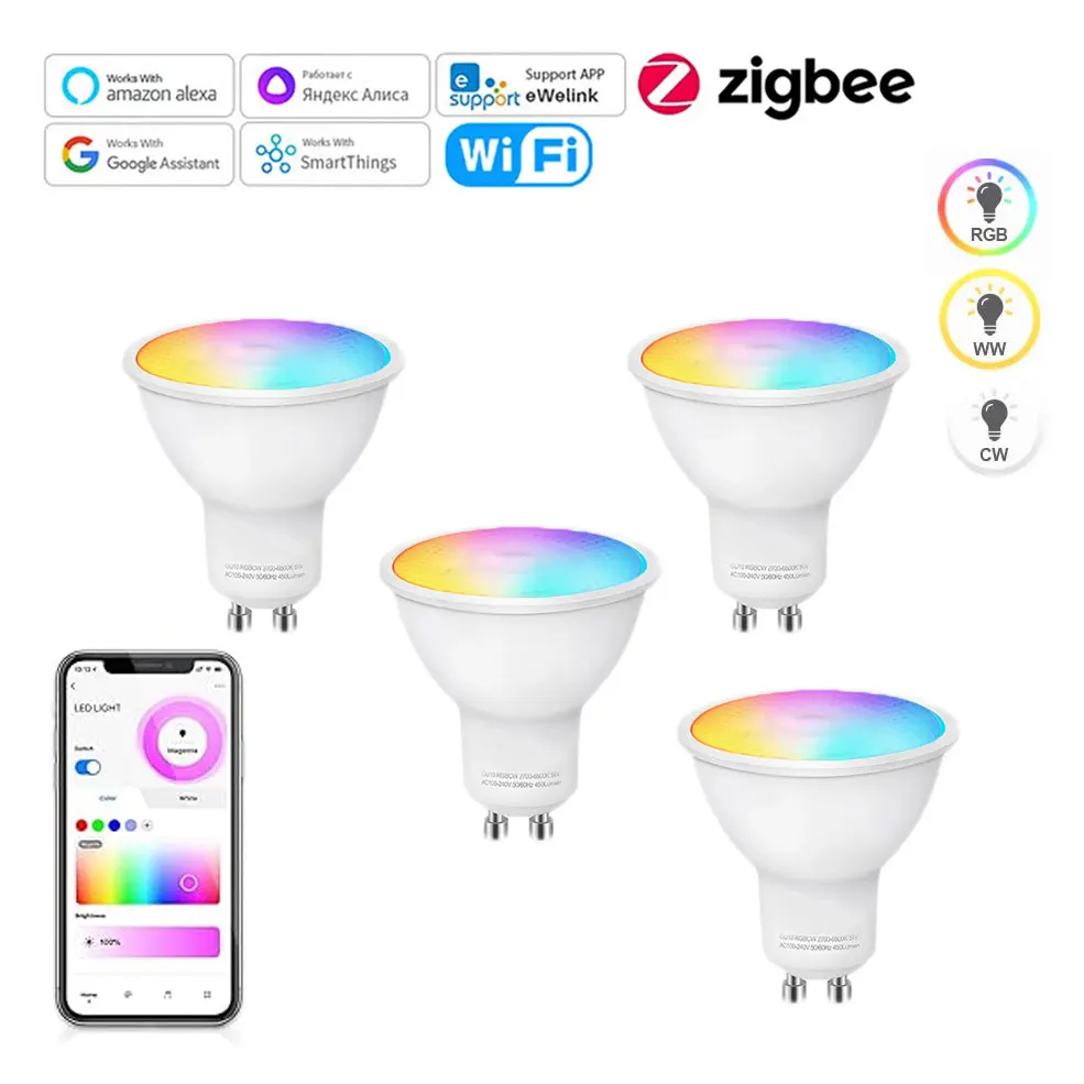 Smart-WiFi-Zigbee-LED-Light-Bulb-GU10-Dimmable-RGBCW-Led-Lamp-For ...