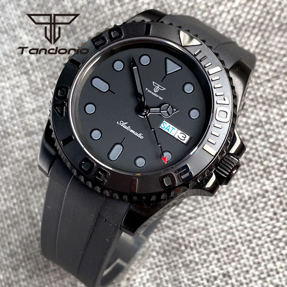 Tandorio 40mm Black Pvd Automatic NH36 Watch for Men Week Date Display ...