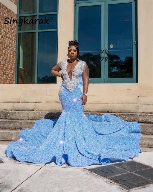 Light Blue Mermaid Prom Dresses