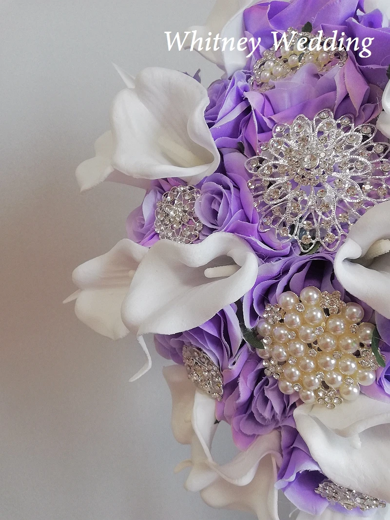 White Rose Bouquet With Purple Crystals