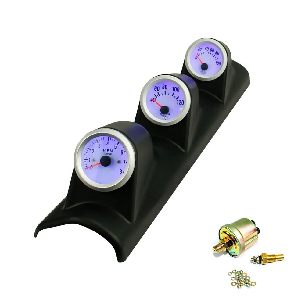 Kit calibre triplo para carro, tacômetro preto, RPM Temp da água, manômetro de óleo, 3in 1, 52mm ...