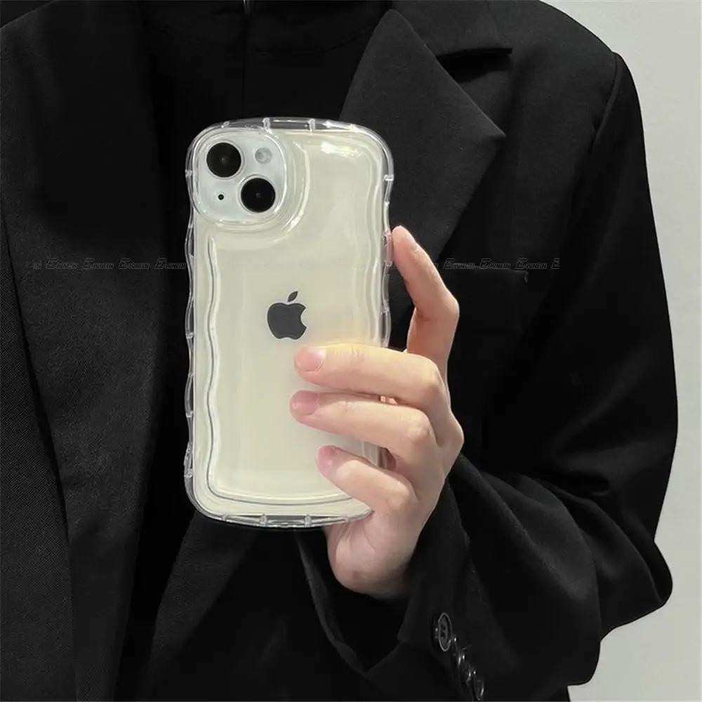 Clear Oval Curly Wave Bumper Phone Case For Iphone 14 13 12 11 Xr X Xs ...