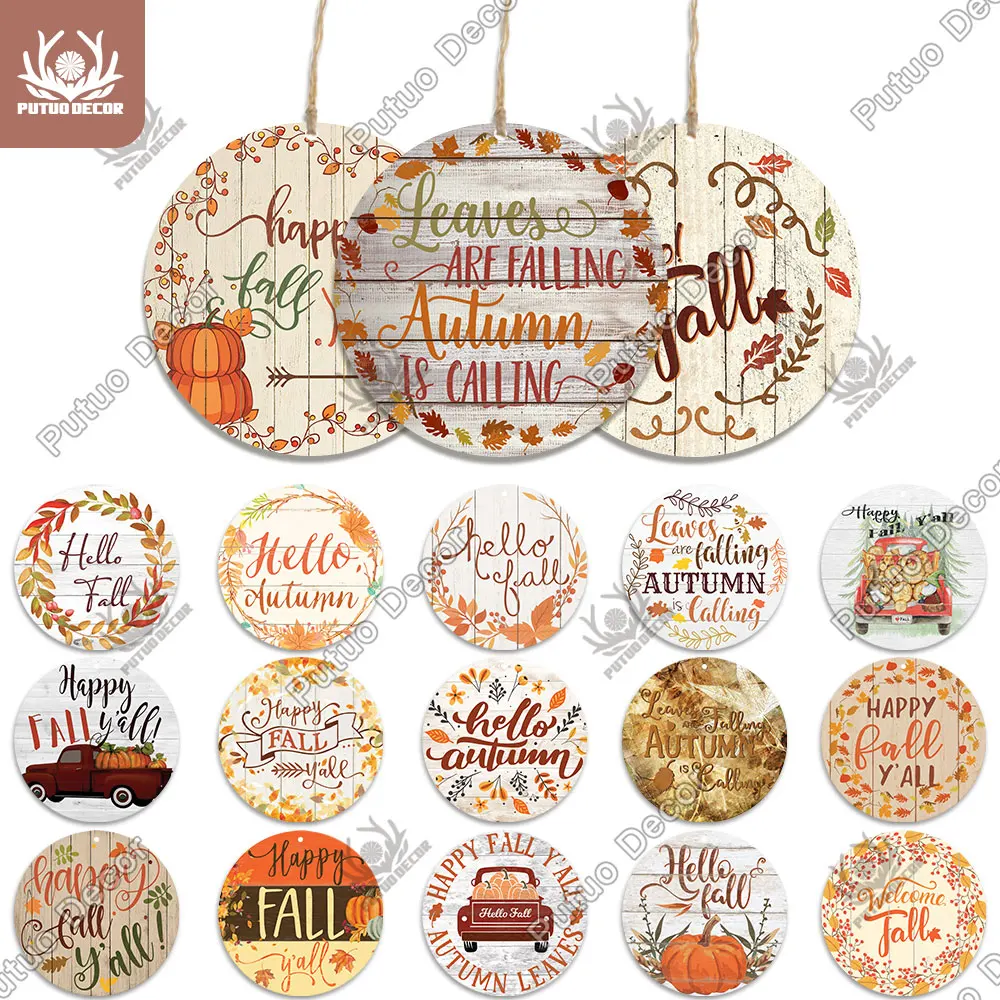 Putuo Decor Fall Round Wooden Sign Autumn Hanging Plate Decor Lovely ...