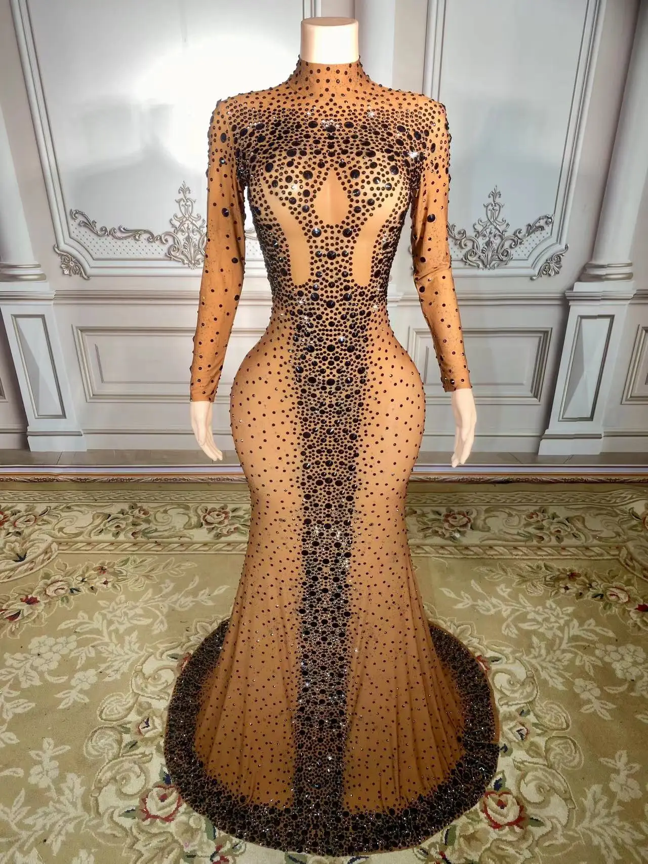 ZD-Women-Sexy-Sparkly-Rhinestones-Long-Tail-Dress-Elegant-Birthday ...
